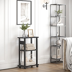 TUTOTAK Small Narrow Side Table with Charging Station, Set of 2 Skinny End Table for Small Spaces, Slim Nightstand with USB Ports and Outlet,Sofa Beside Table with Wheels, Black TB01BK047