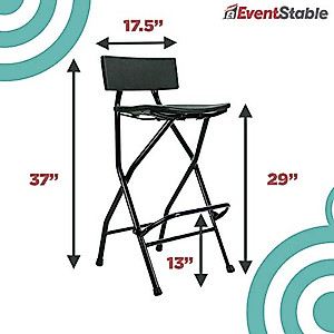 EventStable TitanPRO Folding Bar Stool with Backrest - Black Metal Frame Stool with Back Support - Durable and Sturdy Folding Stool for Outdoor Kitchen Shop Cafe