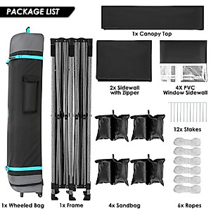 COBIZI 10x20 Heavy Duty Pop up Canopy Tent with 6 sidewalls Easy Up Commercial Outdoor Canopy Wedding Party Tents for Parties All Season Wind & Waterproof Gazebo with Roller Bag,Black(Frame Thickened)