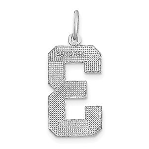Solid 14k White Gold Casted Large Diamond-Cut Number 3 Charm Pendant - 25mm x 11mm