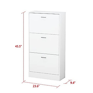 AGOTENI Shoe Cabinet with 3 Flip Drawers, Shoe Storage Organizer with 2-Tier Shelf, Freestanding Shoe Rack for Entryway Hallway, Living Room, White
