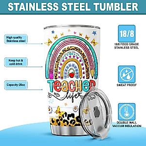 JENOIS Teachers Teaching Teach, Tumbler 20 Oz With Lid And Straw, Teacher Gifts, Appreciation Gift Tumblers Coffee Cups Pack For Steel Women Music Stainless