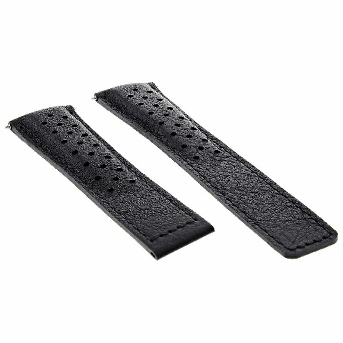 Ewatchparts Leather Watch Band Strap 22mm Compatible With Tag Heuer Carrera Monaco Cw2113-0 Deployment Black