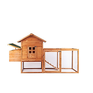 Chicken Coop Outdoor Wooden Rabbit Hutch Poultry House with Chicken Run Cage, Egg Box & Waterproof Roof (80")