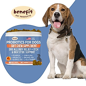 Probiotics for Dogs, Allergy Relief Soft Chew Treats, Fiber Supplement & Enzyme Prebiotic for Digestion Support, Itchy Skin, Reduce Diarrhea - Pumpkin for Dogs, Made in USA (90 ct)