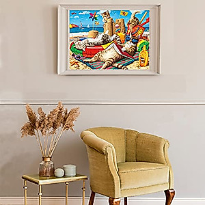 NATGIFT Jigsaw Puzzle Beach Cats Beachcombers 1000 Piece 27.5''(L) x 19.6''(W) Children's Gift Large Puzzle Game Artwork for Adults Teens