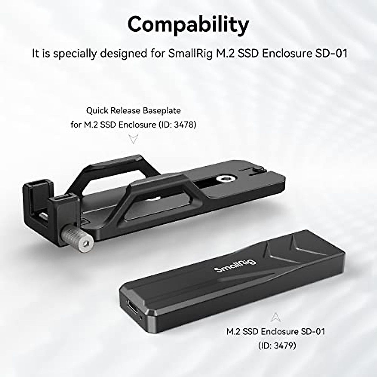 SMALLRIG Quick Release Baseplate for M.2 SSD Enclosure with Quick Drop-in Locking Design and Two 1/4"-20 Screws - 3478