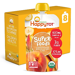 Happy Tot Organic Stage 4 Super Foods, Bananas, Peaches & Mangos + Super Chia, 4.22 Ounce (Pack of 8)