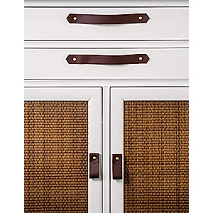 KEYAIIRA - Leather and Brass Drawer Handle - minimal furniture knobs modern kitchen handle pulls for cabinets farm house Scandinavian dresser hardware