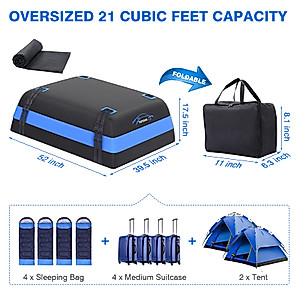 Vetoos 21 Cubic Feet Car Rooftop Cargo Carrier Bag, Soft Roof Top Luggage Bag for All Vechicles SUV with/Without Racks - Waterproof Zip, Anti-Tear 900D PVC, with Storage Bag & Anti-Slip Mat