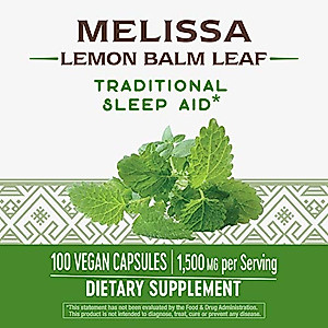 Nature's Way Premium Herbal Melissa Lemon Balm Leaf, Traditional Sleep Aid*, 1,500 mg per serving, 100 Capsules