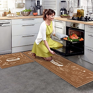 Carvapet Non-Slip Kitchen Mats Set Rubber Backing Doormat Runner Rug Set, Cozinha Design (Navy Blue 15"x47"+15"x23"+15"x23")