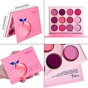 Afflano Pink Eyeshadow Palette Makeup, Pigmented Blendable Pink Eye Shadow Pallet Matte Shimmer, Bright Red Violet Small Cute Peach Eye Palette 12 Color, for Girl Women Mother's Gift