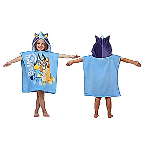 Jay Franco Bluey Piggyback Bath/Pool/Beach Hooded Poncho - Super Soft & Absorbent Cotton Towel, Measures 22 x 22 Inches (Official Bluey Product)
