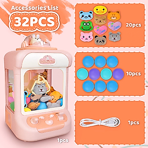 deAO Kids Claw Machine with Music, Mini Vending Machine with 20 Plush Toys,10 Gashapons,Mini Claw Machine Crane Game Toys Candy Machine for 3+ Kids Girls Boys