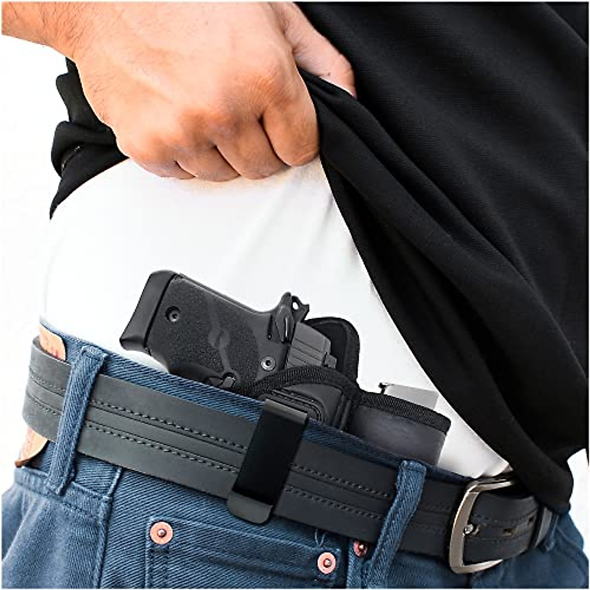 IWB Pistol Holster with Mag Pouch. Eco Leather Holsters for Glock 42/43 / 43X, SIG P365 / P938 W/Compact Laser w/Mag (Right). Universal Pistol Holster by Houston