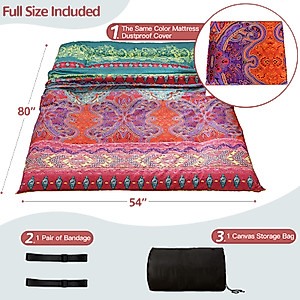 MAXYOYO Bohemian Retro Mattress Boho Floral Japanese Futon Mattress Tatami Floor Mat Foldable Portable Camping , Sleeping Pad, Lounger Couch Bed Full Size