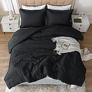 MUXHOMO Queen Comforter Set, Black Comforter for Queen Size Bed, Soft Warm Bedding Set 3 Pieces for All Seasons, 1 Comforter (88"x88") and 2 Pillow Shams (20"x30")