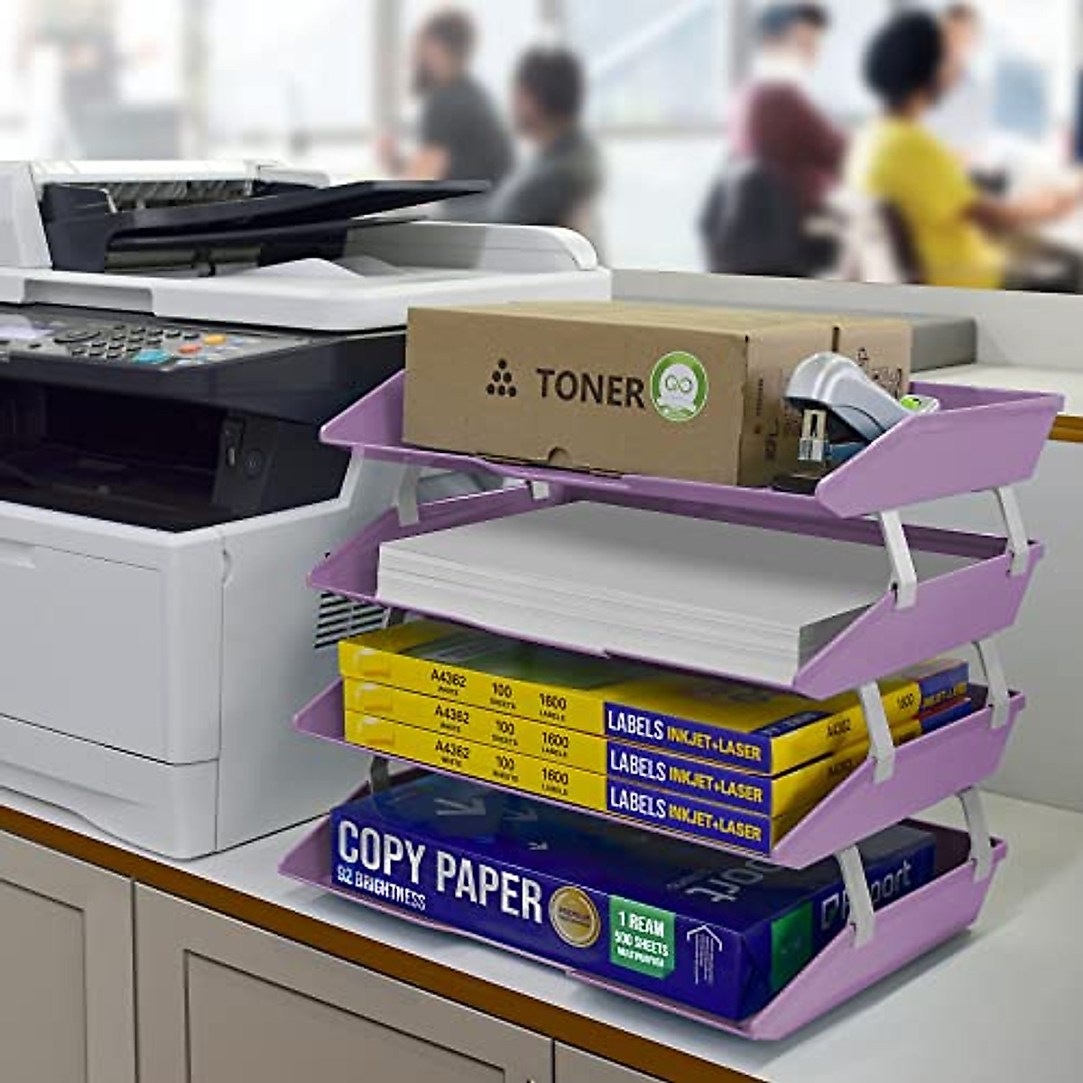 Acrimet Facility 4 Tier Letter Tray Side Load Plastic Desktop File Organizer (Solid Purple Color)