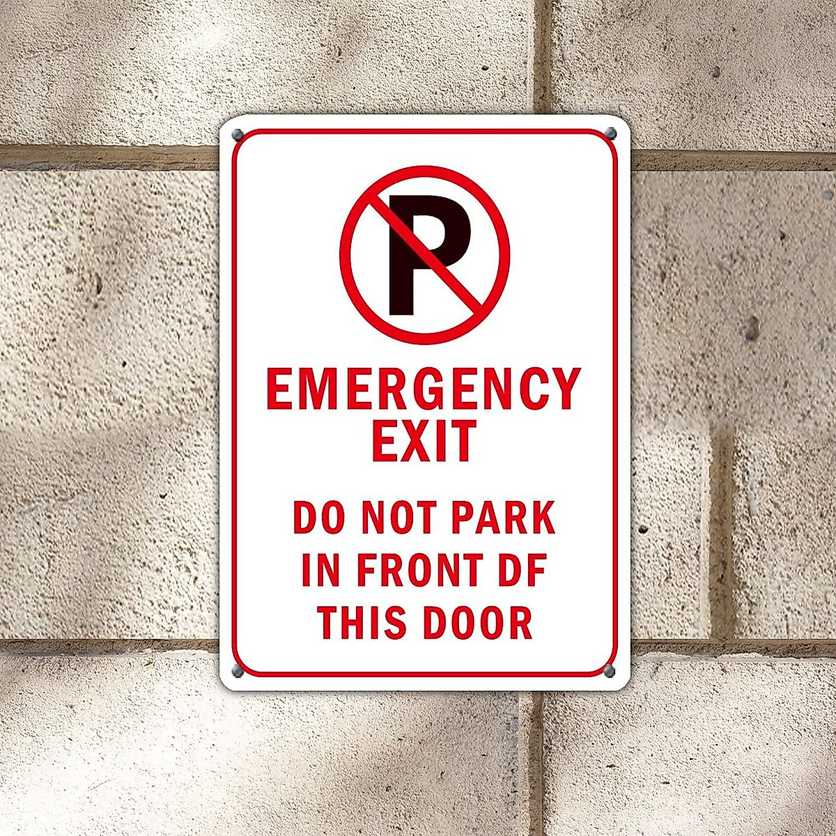Emergency Exit Do Not Park in Front of This Door Aluminum Sign Durable Warning Wall Tin Sign Weather Resistant UV Protected Rust Free Aluminum Metal Wall Sign Decoration For Home Gate 14x10in