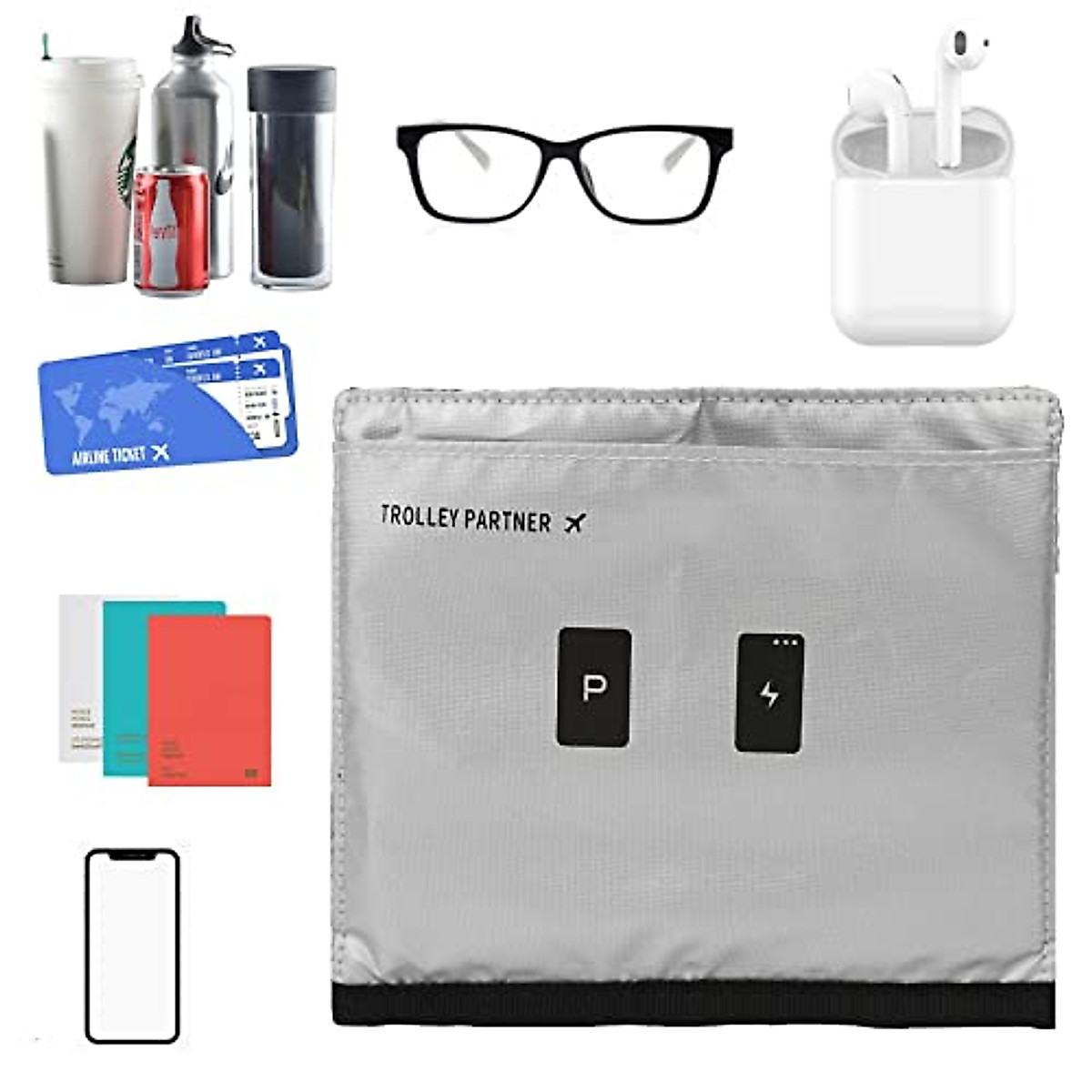 LARGERED Luggage Cup Holder for Suitcases, Travel Must Haves Travel Cup Holders Free Hand Drink Caddy, Travel Accessories Gifts for Flight Attendants, Fits Roll on Suitcase Handles 2 Packs (Silver)