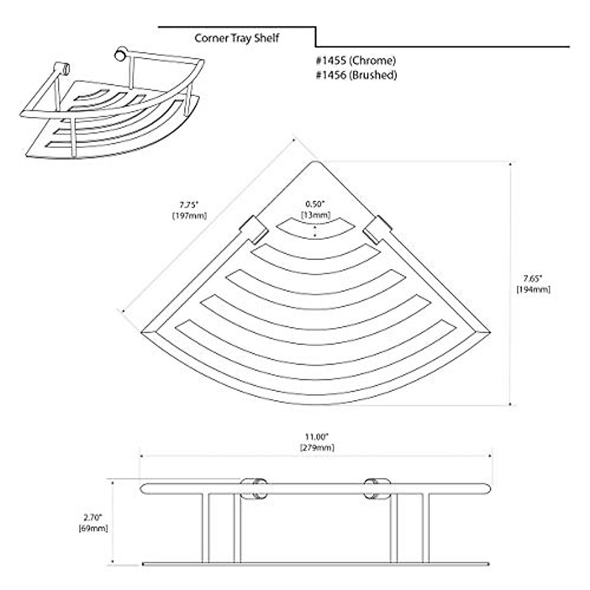 Gatco 1455 Elegant Shower Shelf Chrome, 11 Inch