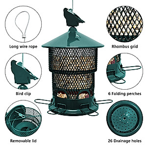 Bird Feeders for Outdoors Hanging, Way2Furn Wild Bird Feeder Squirrel Proof, Adjustable Metal Outside Feeder with 3.8 lbs Seed Large Capacity for Cardinal, Sparrow, Finch, Chickadee (Green)