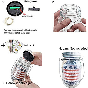 YJFWAL Solar Mason lid Light,8 Pack 30Led Mason jar Fairy Lights,Including 8 Hangers and 2 PCS Fairy Decor PVC (Jars Not Included), Best for Courtyard Garden, Interior Decora (Cool White)