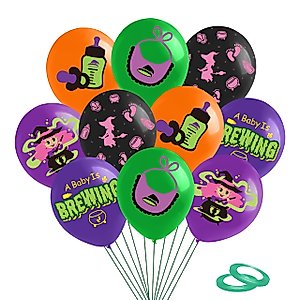 BkeeCten 52PCS Halloween Baby Shower Decorations Balloon Arch, Halloween A Baby Is Brewing Balloon Black Orange Purple Green Balloon for Baby Birthday Pregnancy Announcement Gender Reveal Party Supply