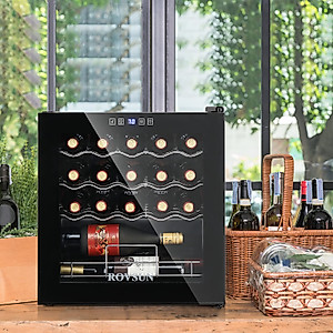 ROVSUN 19 Bottle Wine Fridge, Freestanding Compressor Wine Cooler Refrigerator, Beverage Wine Chiller with Digital Temperature Control & Double-layer Glass Door for Red White Wine, Champagne, Beer