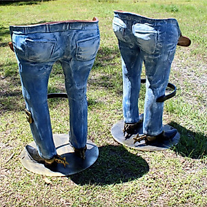 The King's Bay Pair of Cowboy Bar Stools with Jeans and Boots