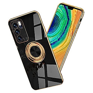 Shockproof Phone Case for Oppo Reno 6 Pro 5g Pink, Oppo Reno 6 Pro Case Holder, Oppo Reno 6 Pro Phone Cases Silicone TPU (Black, Oppo Reno 6 Pro 5g)