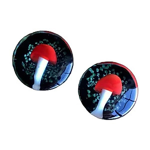 Lobal Domination PAIR of Floating Red Mushroom Pyrex Glass Double Flare Plugs with Glow in the Dark Background (8mm (0g))