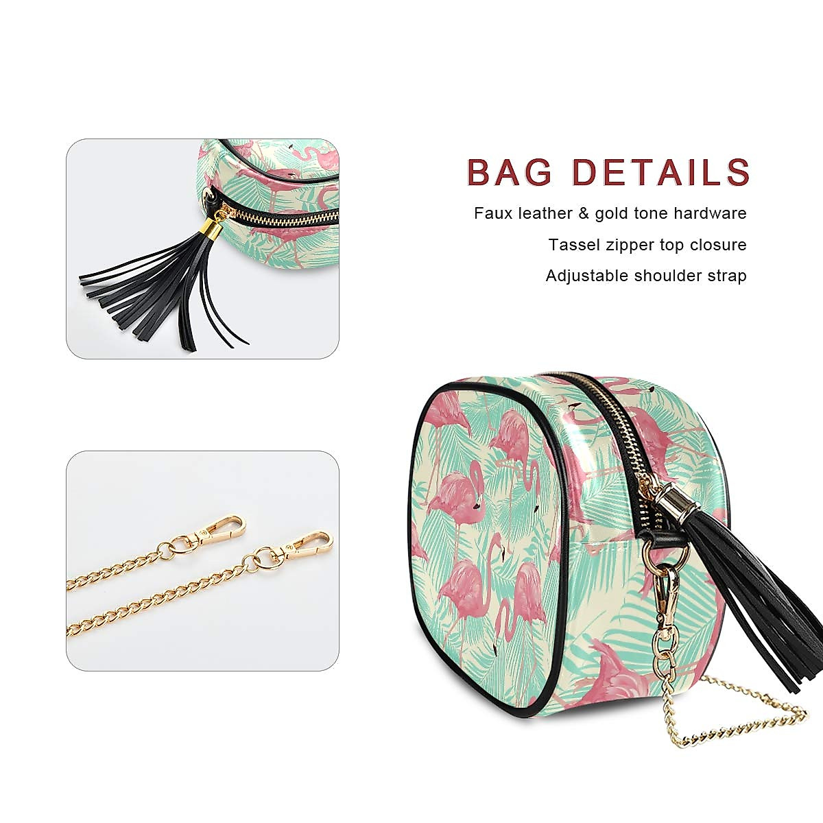 ALAZA PU Leather Small Crossbody Bag Purse Wallet Pink Flamingo Tropical Palm Leaf Cell Phone Bags with Adjustable Chain Strap & Multi Pocket