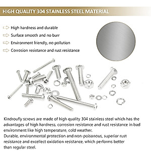 1504 Pieces Button Head Socket Cap Screws Nuts Washers Kit, Kindroufly M2 M3 M4 Screw Assortment Kit, Machine Screws, 304 Stainless Steel, Fully Machine Thread, Silver