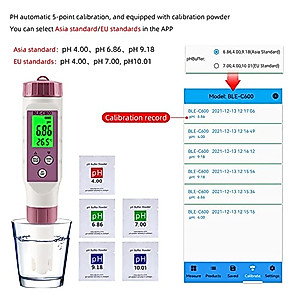 Digital PH Meter, 7 in 1 Bluetooth PH, TDS, EC, ORP, SG, Salinity and Temperature Tester Pen 0.01 High Accuracy for Household Drinking, Hydroponics, Pools and Aquarium
