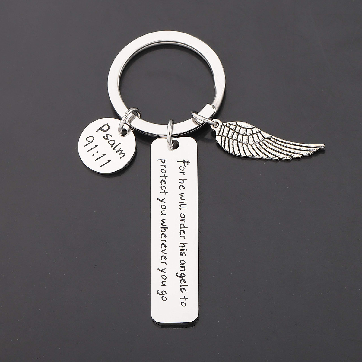 CHOORO Bible Verse Keychain for He Will Order His Angels to Protect You Wherever You Go Religious Jewelry Christian Gift (Keychain)
