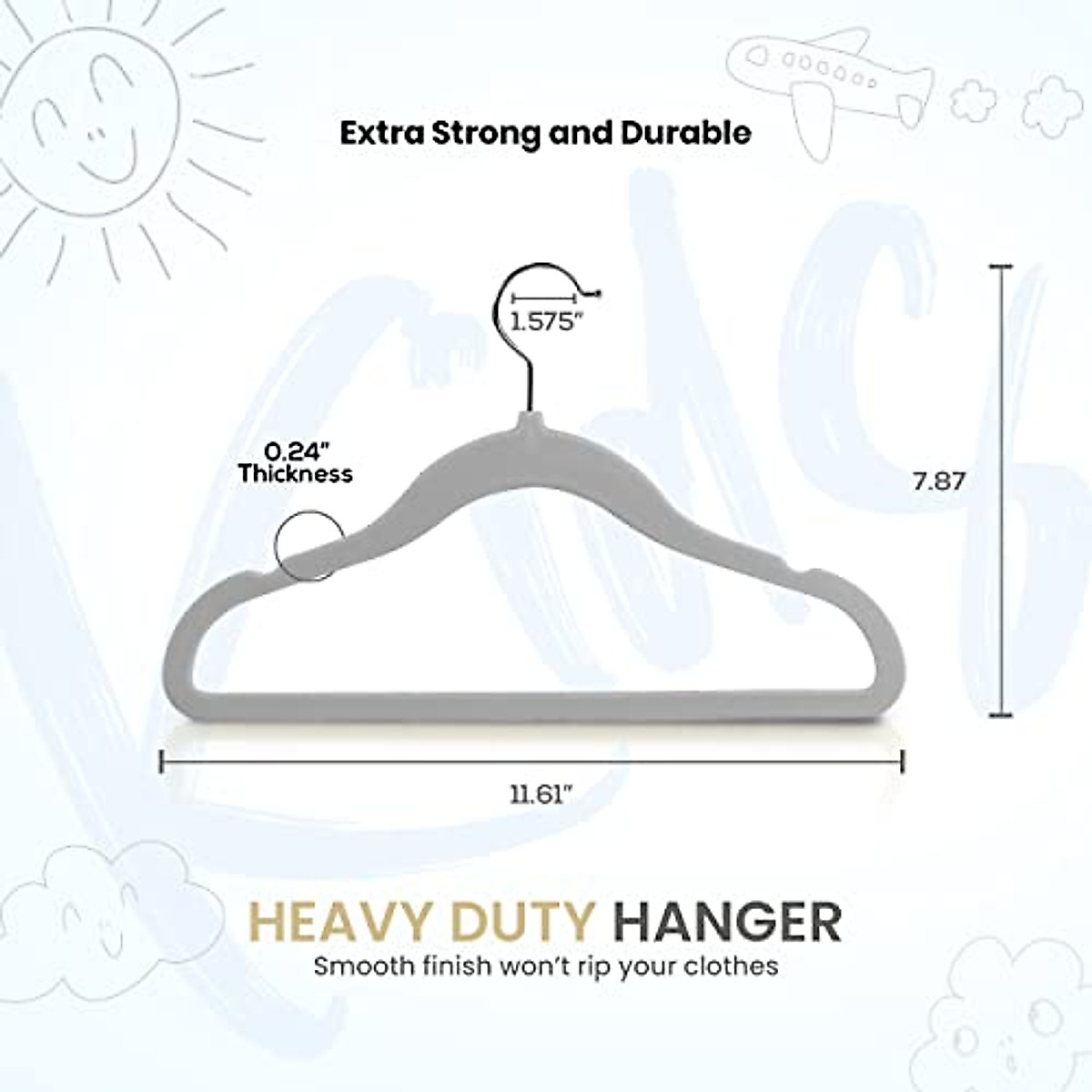 Utopia Home Kids Hangers Velvet (Pack of 50) - 11.6 Inch Durable Baby Hangers for Closet - Perfect Toddler Hangers for Everyday Use (Grey)