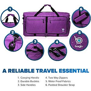 Bago Travel Duffel Bags for Traveling Women & Men- Foldable Weekender Bag - 80L 27" Large Duffle Bag For Travel & Camping Bag - Packable Lightweight Overnight Luggage bag (SnowDepPurple)