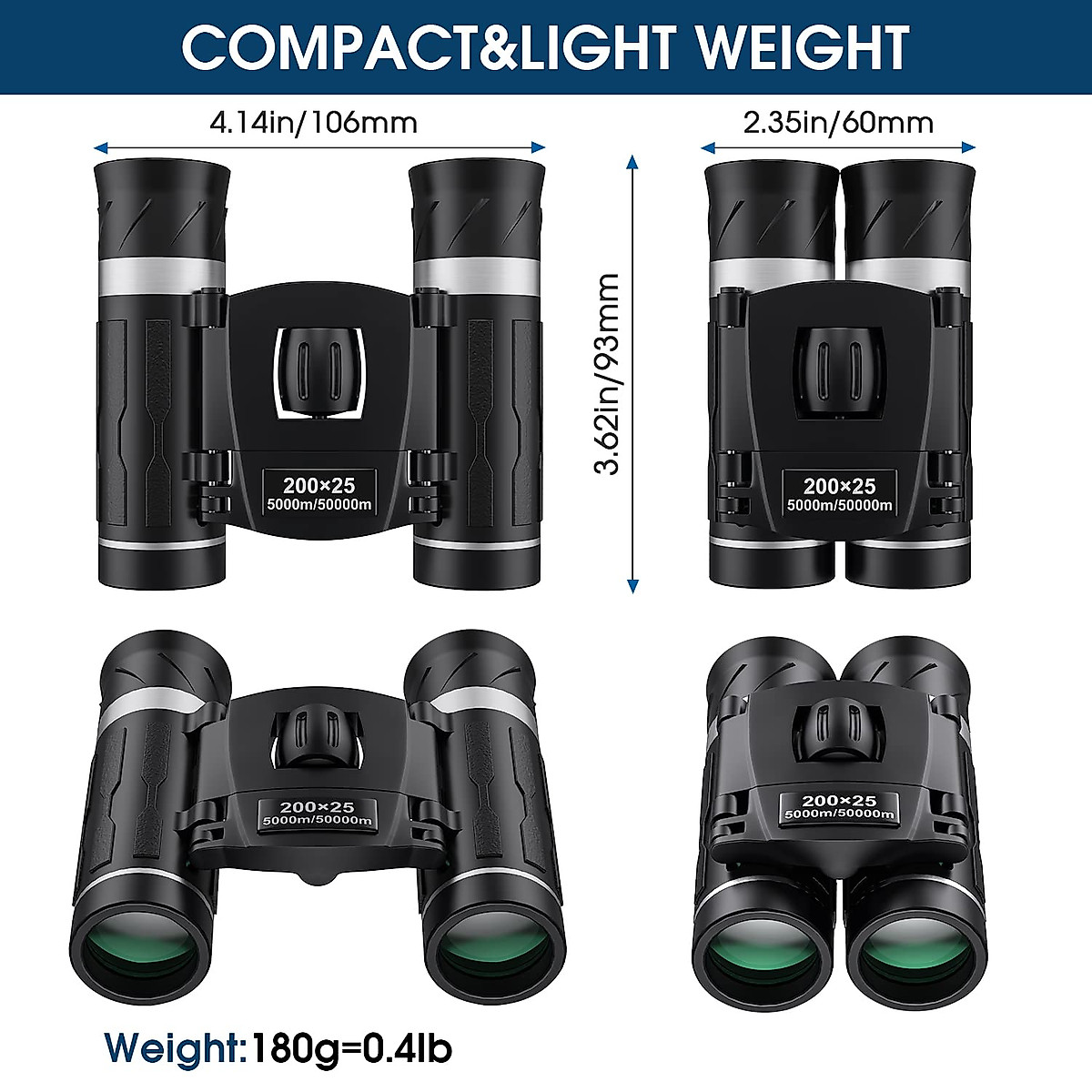 200x25 Compact Binoculars for Adults and Kids, High Powered Mini Pocket Binoculars, Waterproof Small Binocular for Bird Watching, Hunting, Concert, Theater, Opera, Traveling, Sightseeing