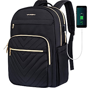 VANKEAN 15.6 Inch Laptop Backpack for Women Men Work Laptop Bag Fashion with USB Port, Waterproof Backpacks Teacher Nurse Stylish Travel Bags Casual Daypacks for School, College, Business, Black