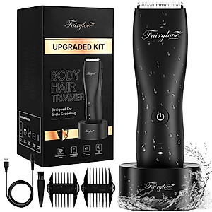 FAIRYLOVE Electric Groin Body Hair Trimmer Ball Trimmer for Men USB Recharge Dock Cordless Use Fully Waterproof Replaceable Ceramic Blade Pubic Hair Trimmer Body Groomer Kit for Men