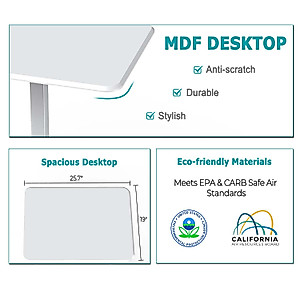 DUMOS Standing Height, Mobile Portable Rolling Laptop Wheels Small Adjustable Desk for Home Office, 19in, White