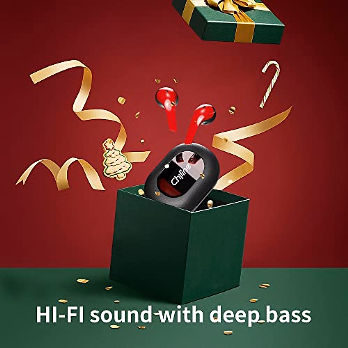 Chiline Wireless Bluetooth Earbuds 5.1 in-Ear Light-Weight Earphones Built-in Microphone,IPX5 Waterproof Headphones,True Noise Cancelling Wireless Earbuds,Black & Red for Gift