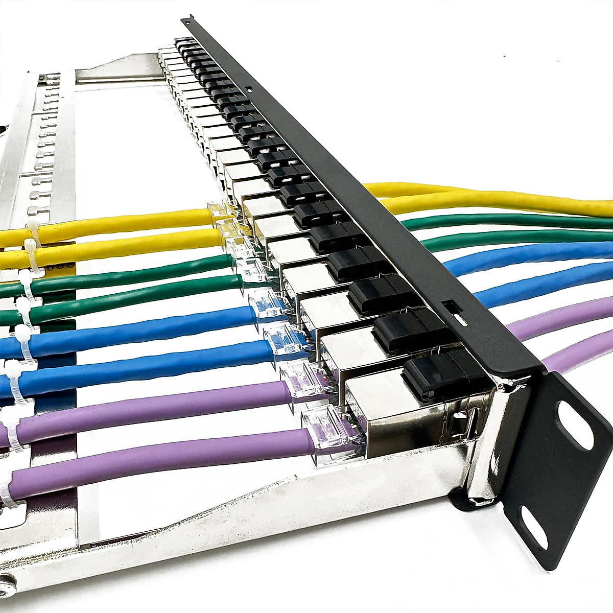 ETS 24-Port CAT6A FTP Shielded 1U Patch Panel 19-Inch Loaded w/Tool-Less Keystone Jacks Rackmount or Wallmount