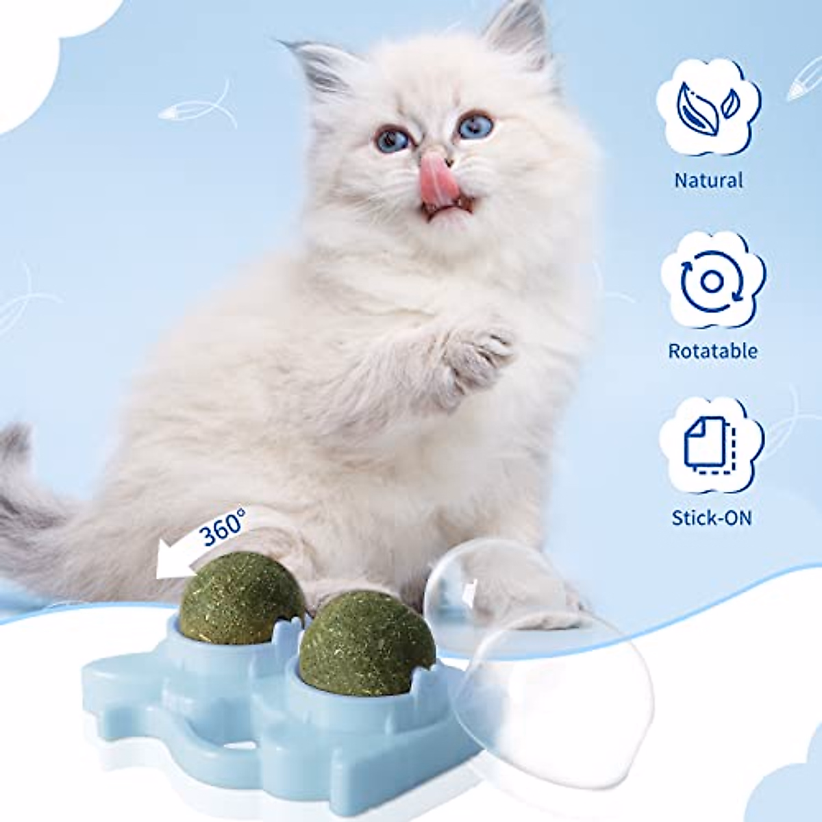 Catnip Balls for Cats Wall Catnip Ball Toy, 2 Pack Edible Cat Nip Ball Double Ball for Cats Chew Toy, Rotatable Interactive Cat Kitten Toys of Indoor Cats for Teeth Cleaning & Soothe the Mood (Blue)