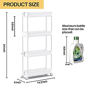 SPACEKEEPER Slim Rolling Storage Cart 4 Tier Bathroom Organizer Mobile Shelving Unit Utility Cart Tower Rack for Kitchen Laundry Narrow Places, White