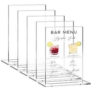 JINMURY 8x10 Inch Clear Acrylic Sign with Stand | 5 Pack Blank Acrylic Table Signs and Base for DIY Wedding Table Numbers, Wedding Signage, Events& Parties