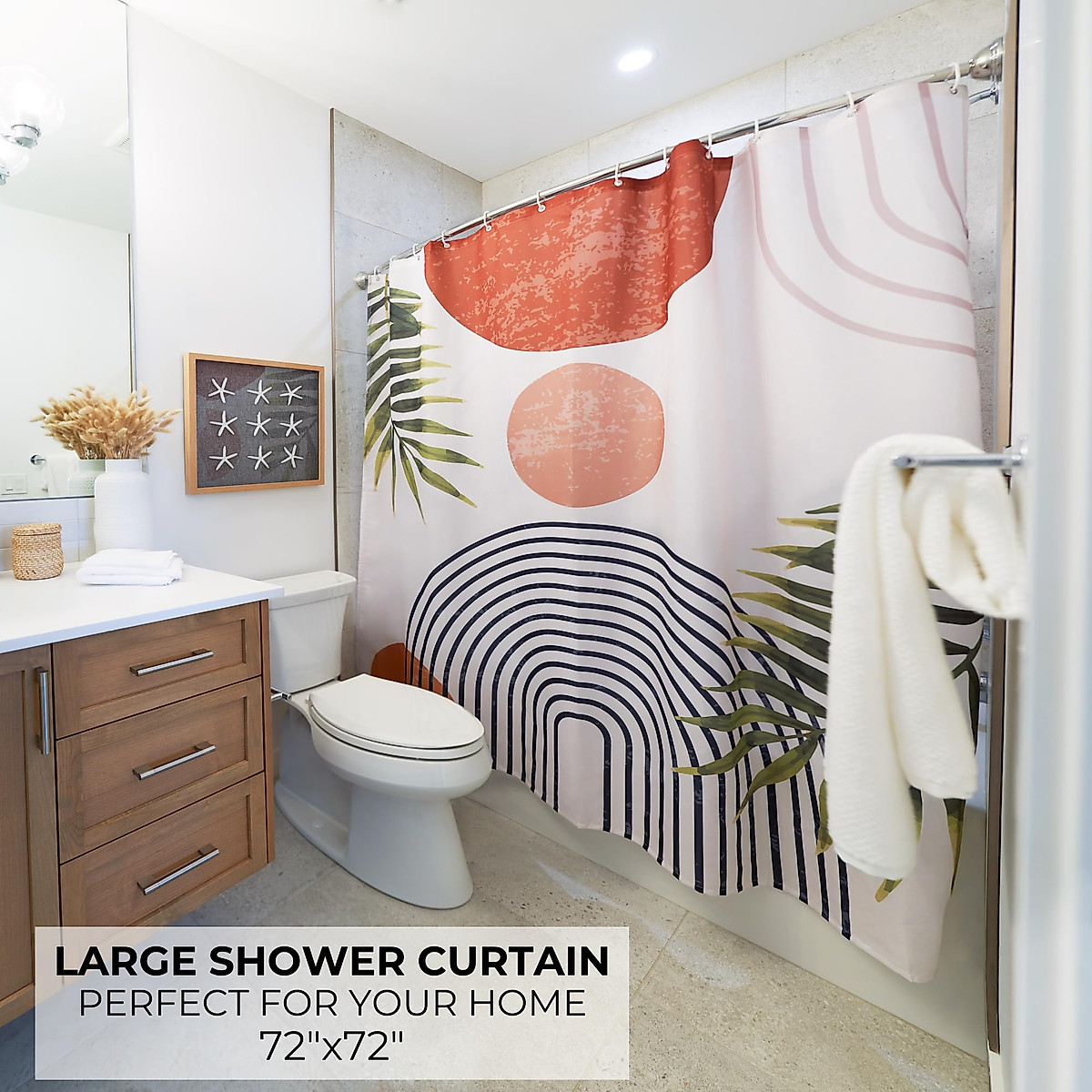 KIBAGA Beautiful Boho Shower Curtain for Your Bathroom - A Stylish 72" x 72" Modern Mid Century Curtain That Fits Perfect to Every Bath Decor - Ideal to Brighten Up Your Bohemian Bathroom at Home