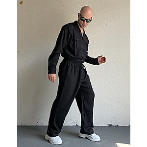 COODANDY Men Beach Vacation Outfit Two Piece Casual Pants and Long Sleeve Cuban Collar Shirt Sets (Sky Blue, Large)